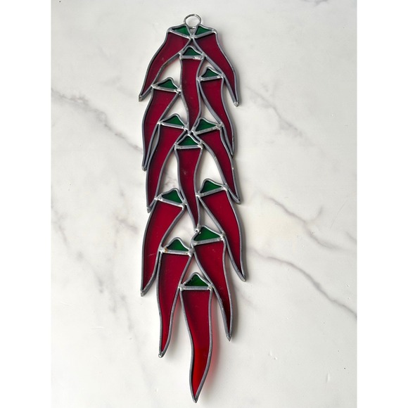 Accents | Stained Glass Red Chili Pepper Ristra Suncatcher Window ...